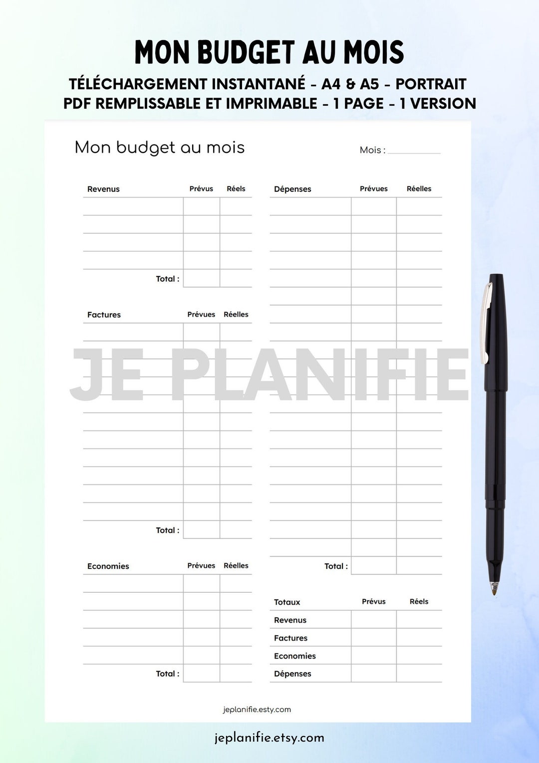 Printable and Fillable PDF Monthly Budget Planner, Template for ...