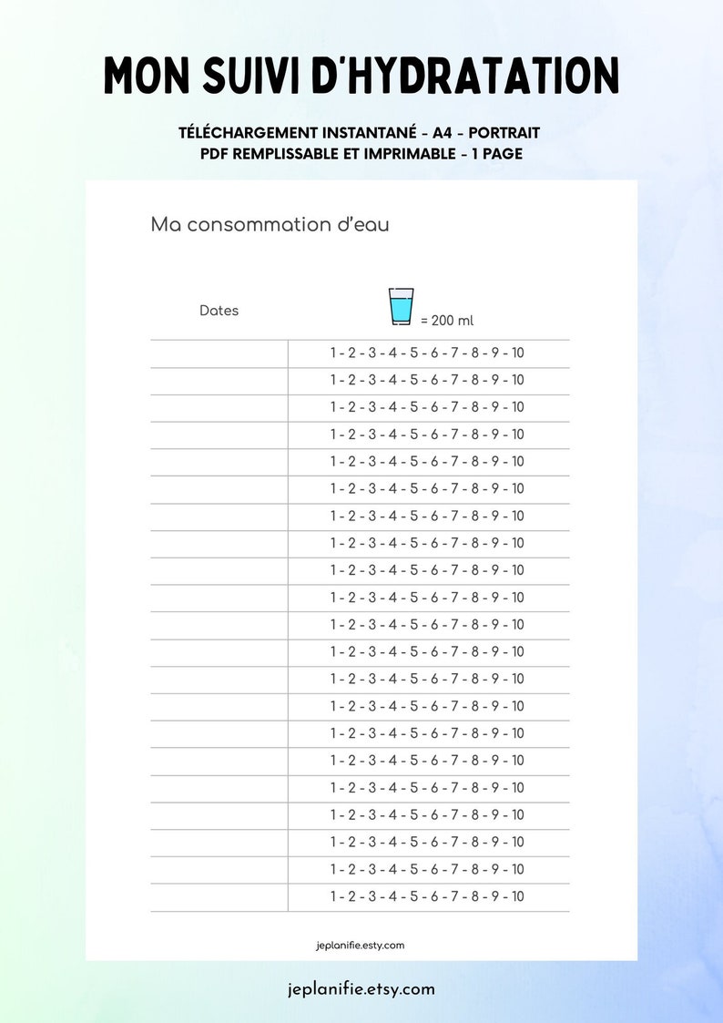 My Water Consumption Monitoring, Printable and Fillable File, A4 Pdf - Etsy