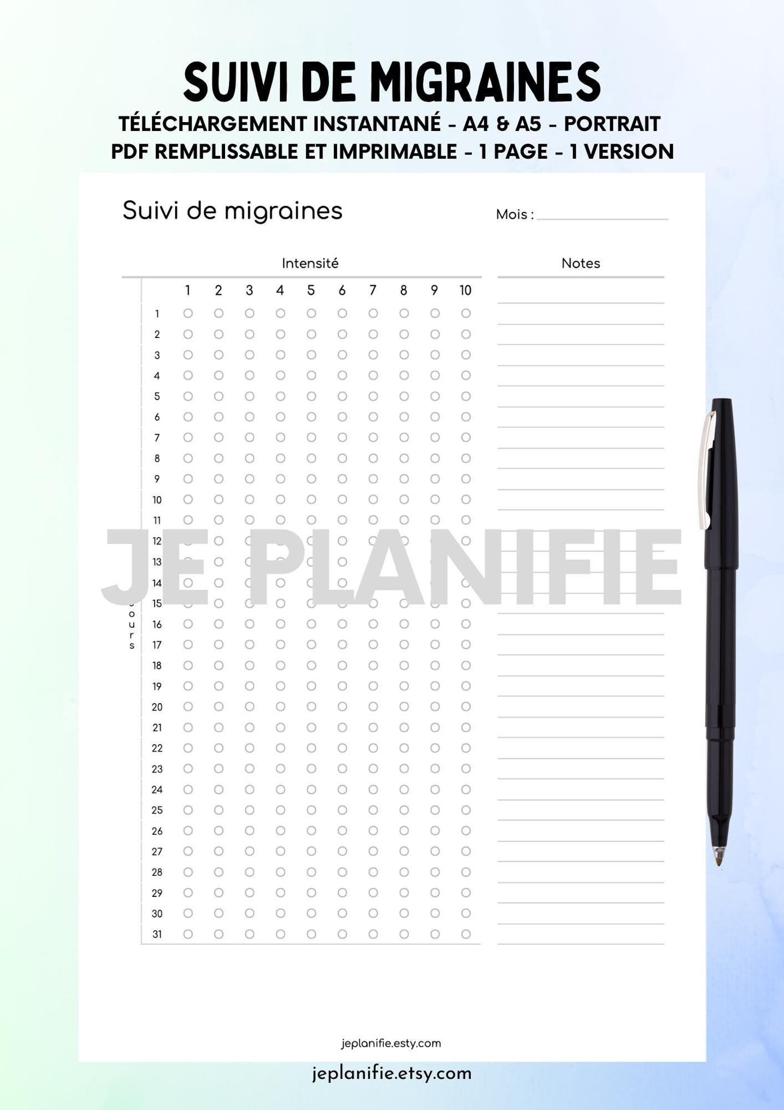 Migraine, Pain, Headache Monthly Tracker, Notebook, Diary, Calendar ...