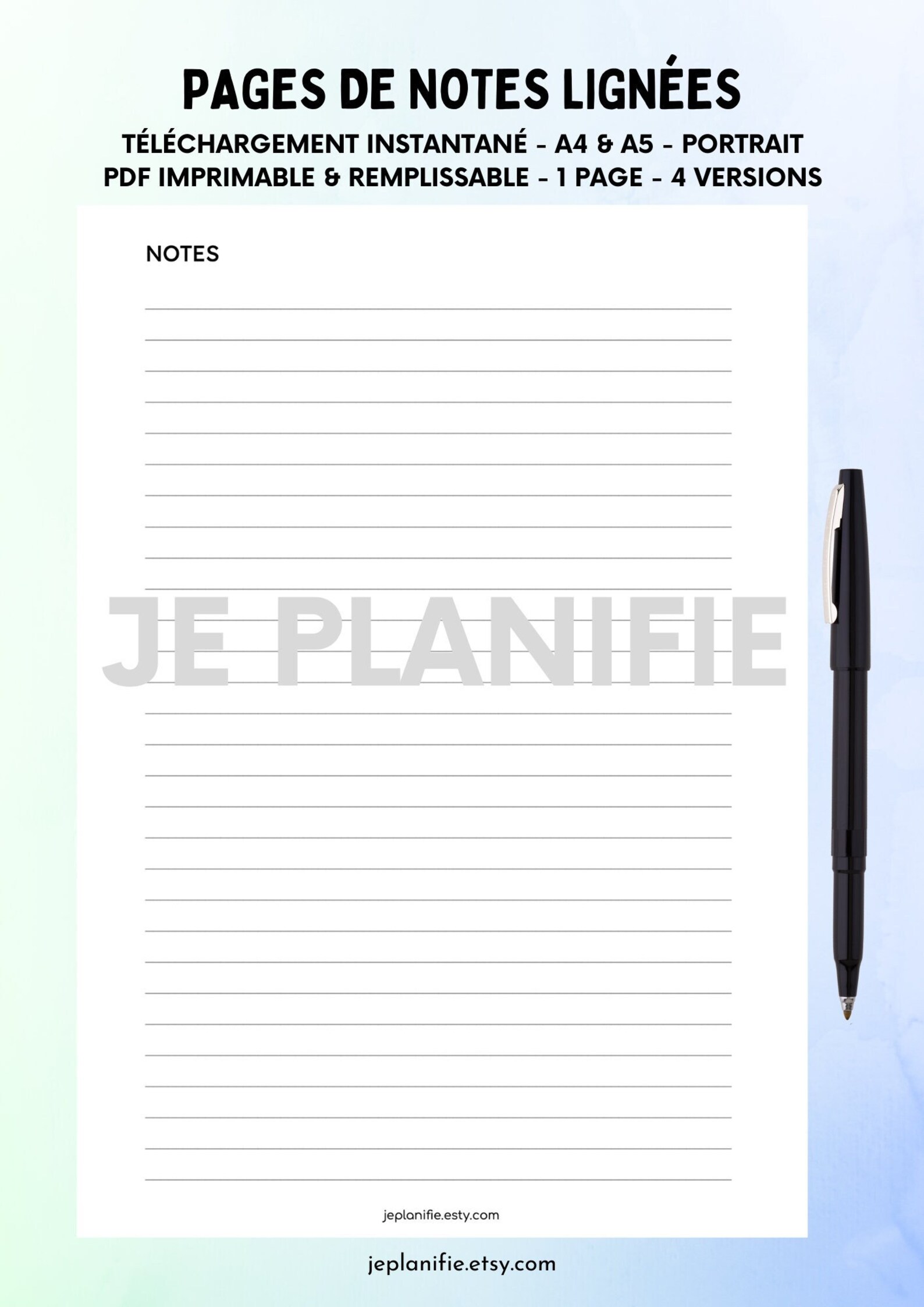 Printable and Fillable Lined Note Pages, Note Taking, Writing Paper, A4 ...