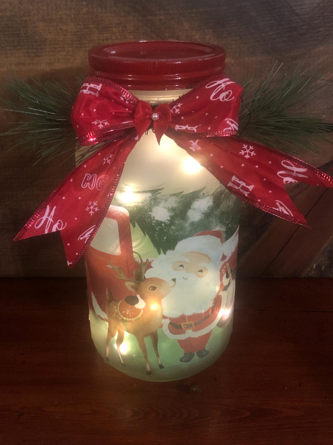 Huge Santa Claus and Rudolf Mason Jar, Christmas Decor Light, 1/2 ...