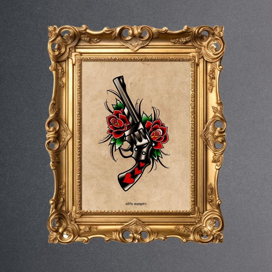 Revolver | Traditional Old School Wall Art | Tattoo Style Wall Art ...