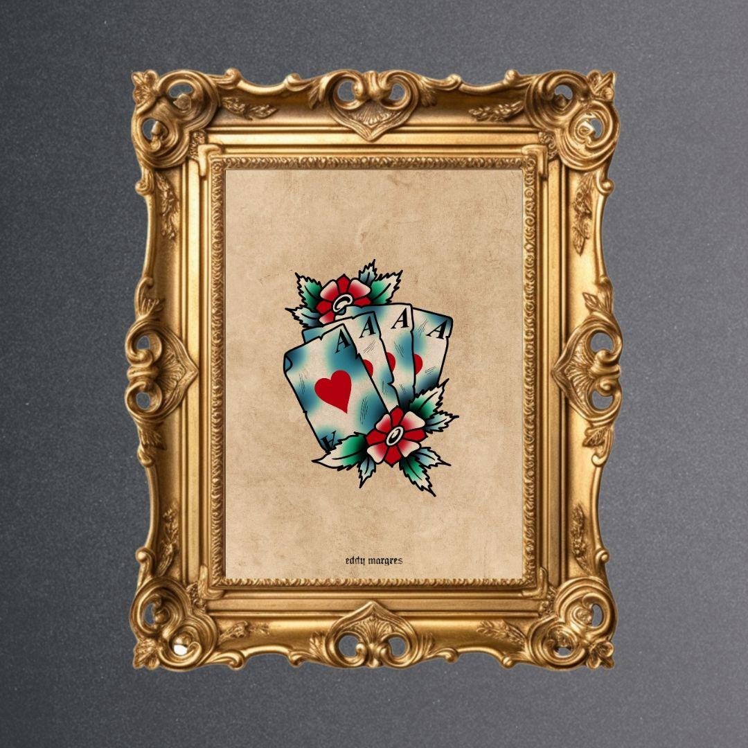 Aces Cards | Traditional Old School Wall Art | Tattoo Style Wall Art ...