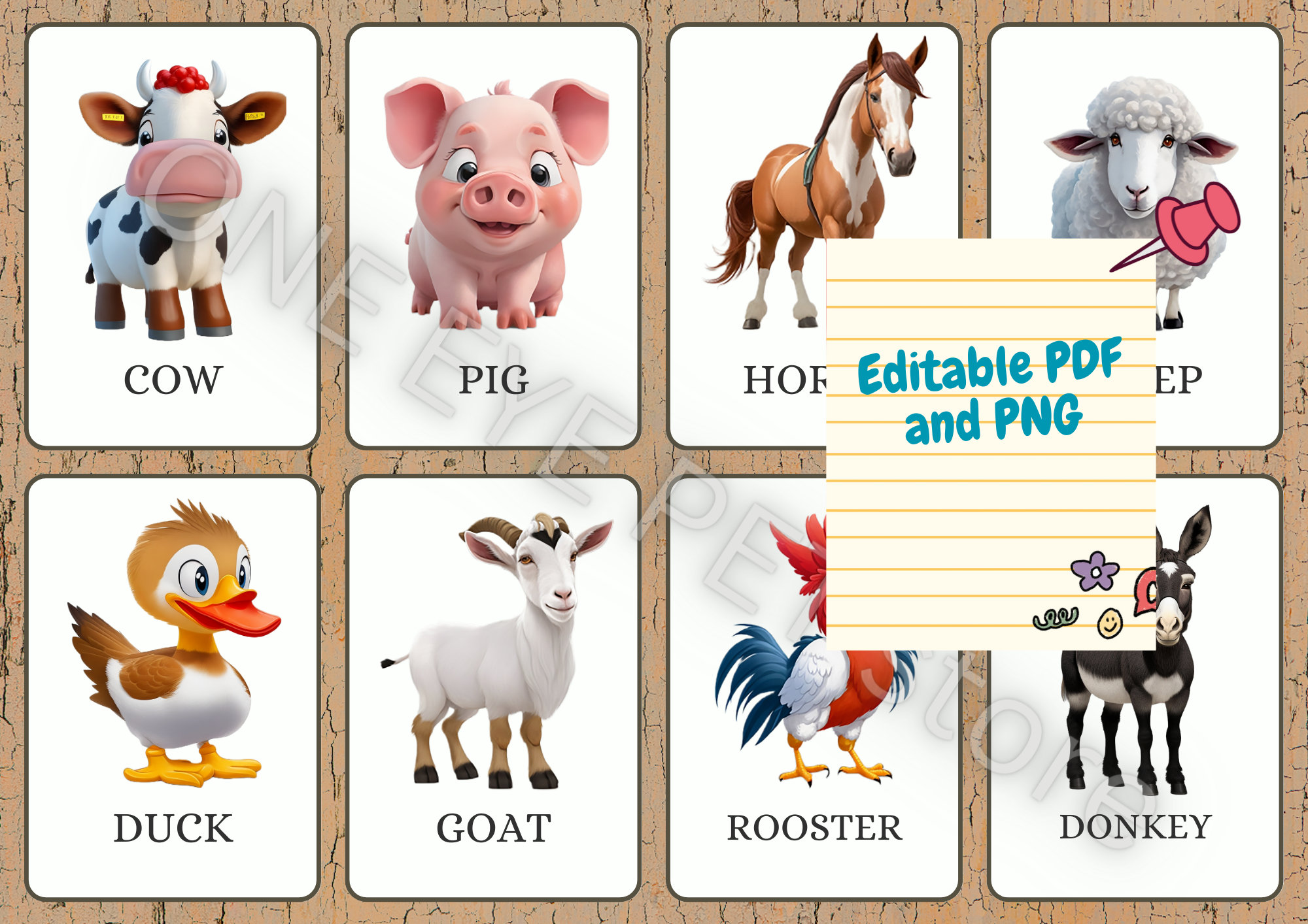 10 Montessori Farm Animal Flashcards/free 3 Coloring Pages/editable PDF ...