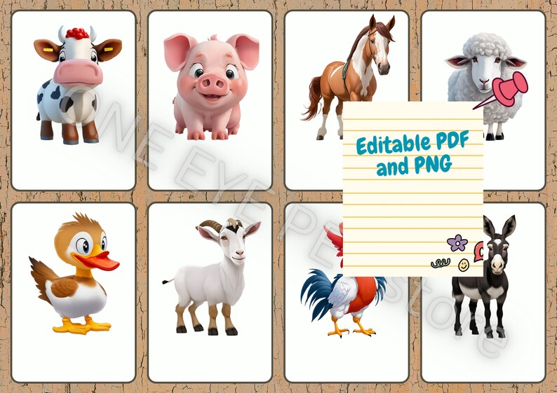 10 Montessori Farm Animal Flashcards/free 3 Coloring Pages/editable PDF ...