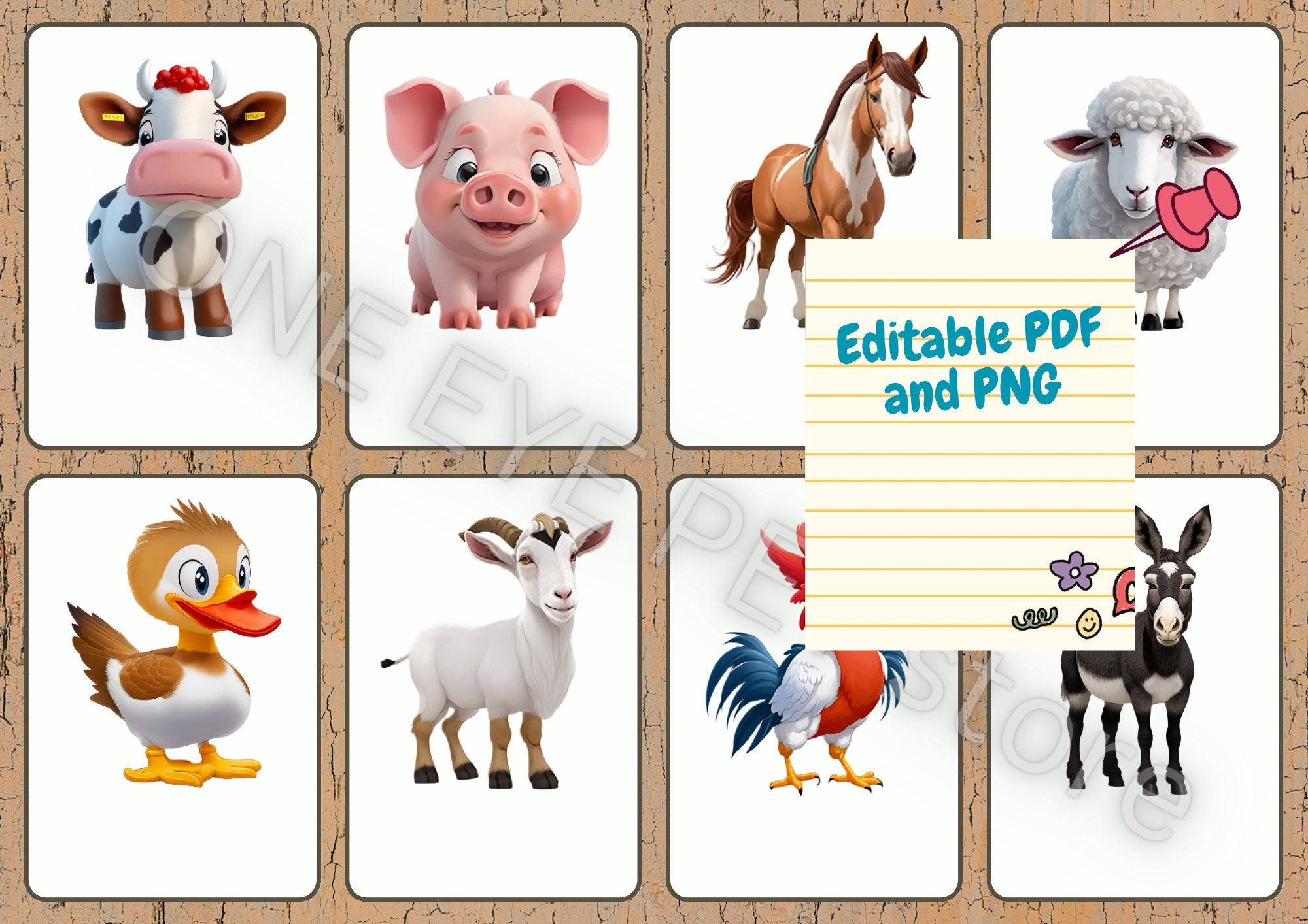 10 Montessori Farm Animal Flashcards/free 3 Coloring Pages/editable PDF ...