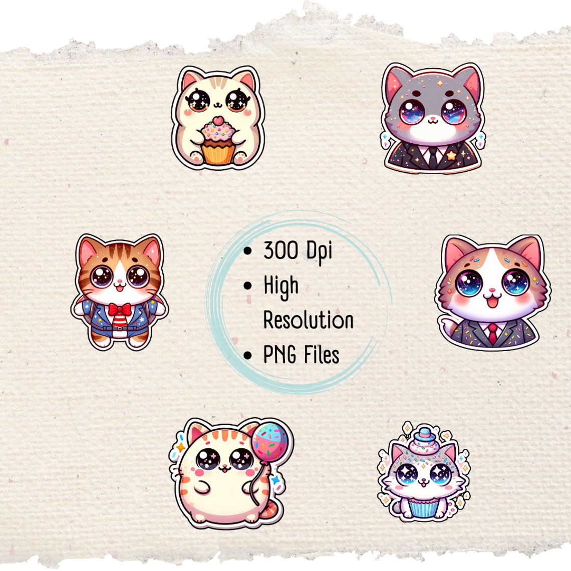 Cute Cat Stickers, Printable Stickers Png, Transparent Background ...