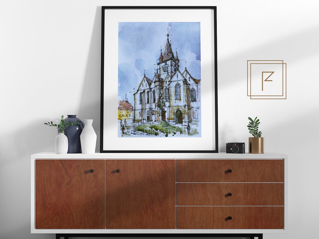 Sibiu Clock Tower, Watercolour Printable Sketch, Wall Print, Fine Art ...