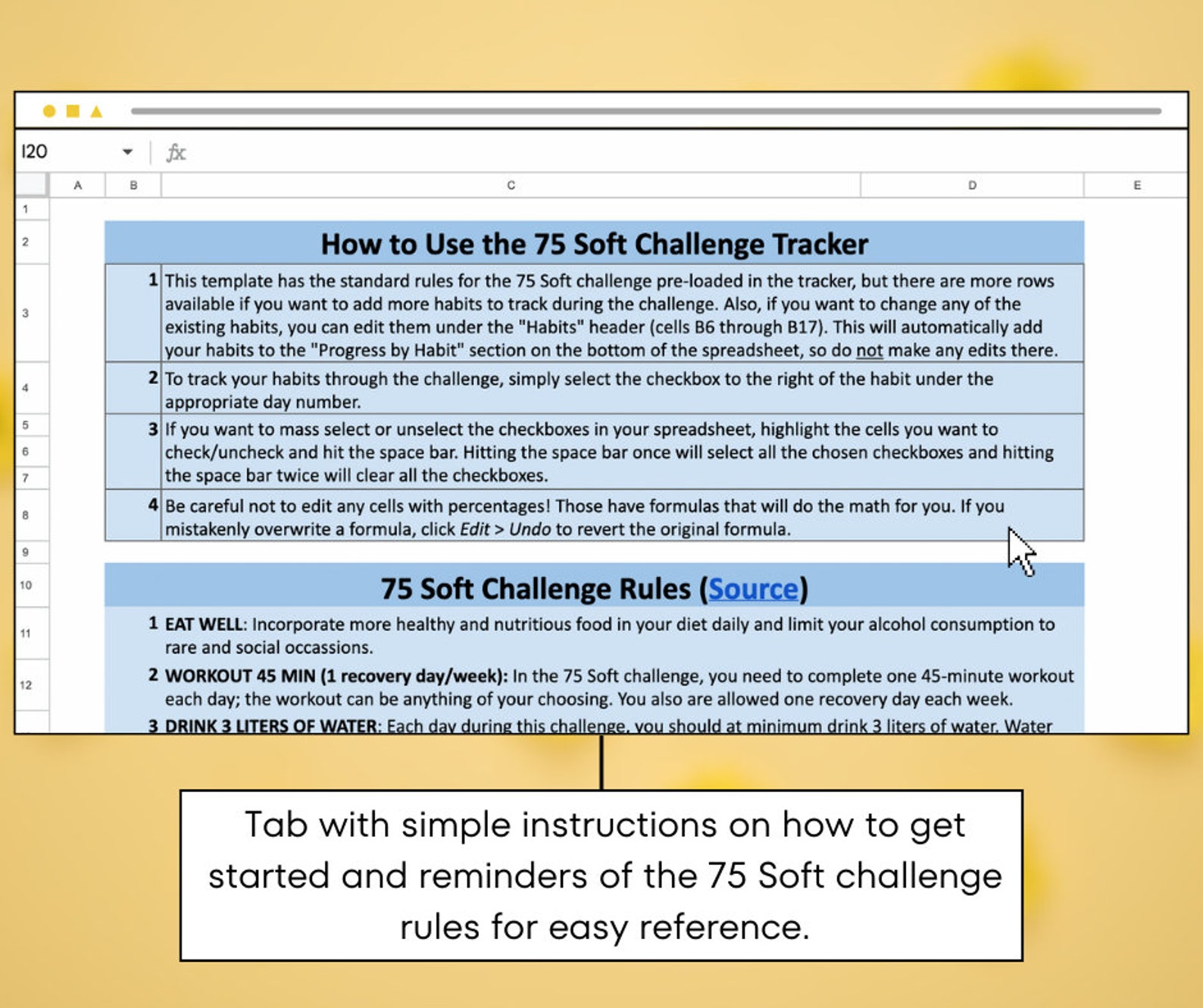 75 Soft Challenge Tracker | Editable Spreadsheet Template (googlesheets ...