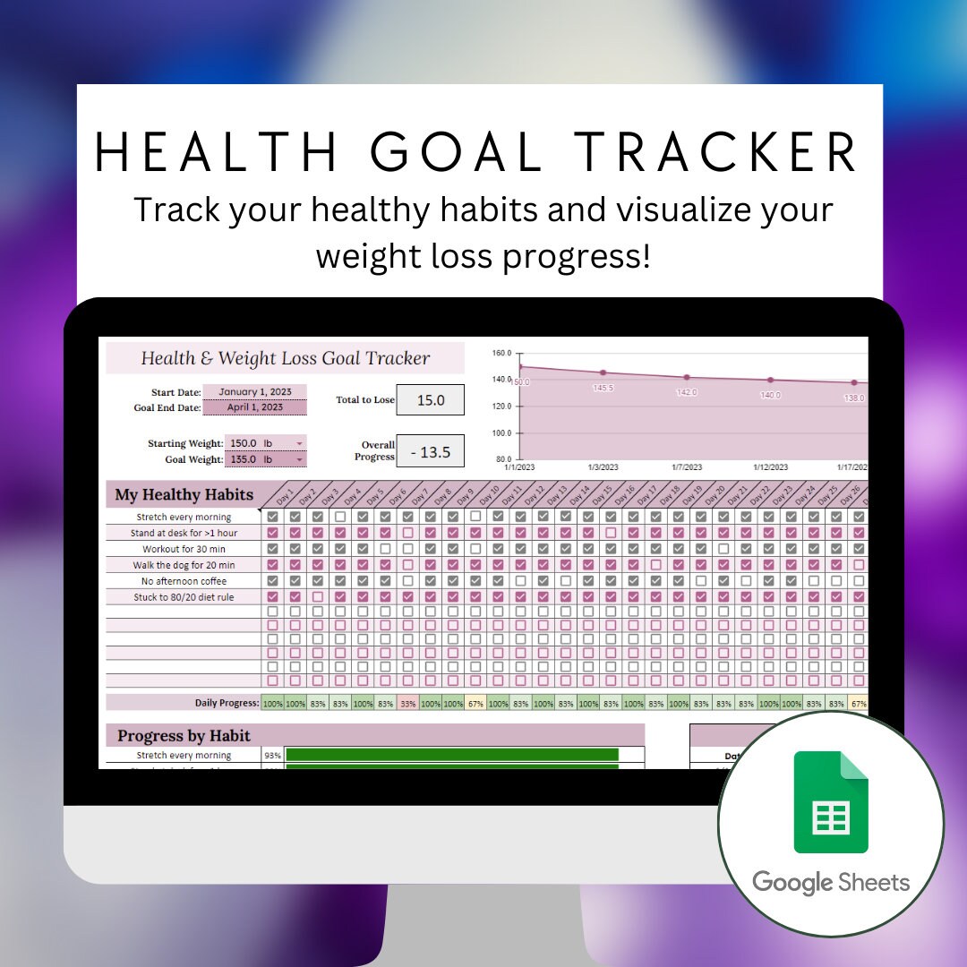 Health Goal and Weight Loss Tracker | Editable Google Sheet Spreadsheet ...