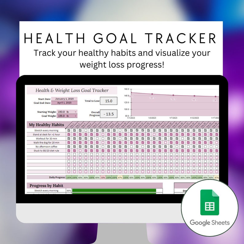 Health Goal and Weight Loss Tracker | Editable Google Sheet Spreadsheet ...