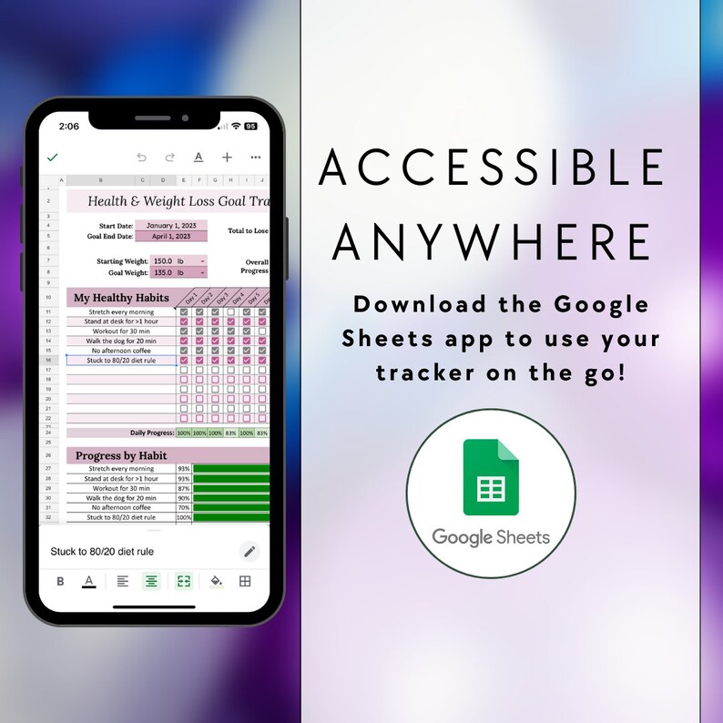 Health Goal and Weight Loss Tracker | Editable Google Sheet Spreadsheet ...