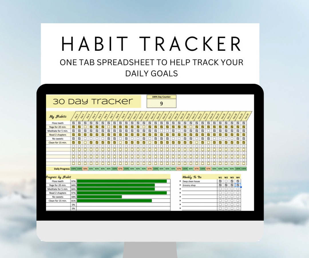30-day Habit Tracker | Editable Spreadsheet Template (googlesheets) for ...