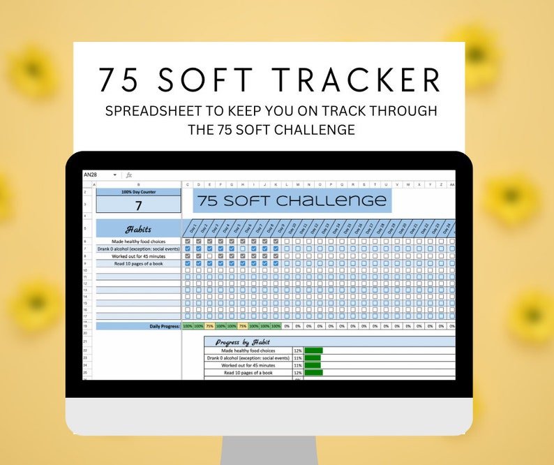 75 Soft Challenge Tracker | Editable Spreadsheet Template (googlesheets ...