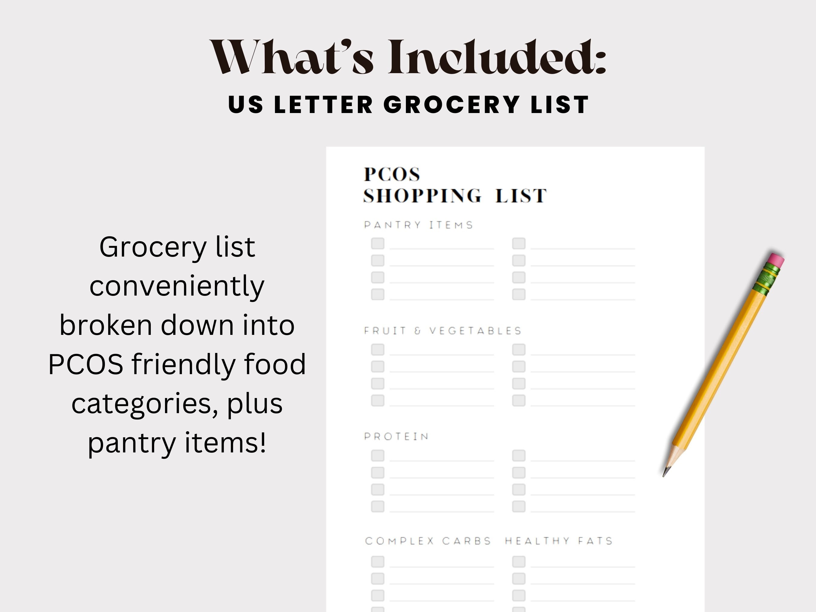 PCOS Meal Planner and PCOS Grocery List Black and White Bundle With ...