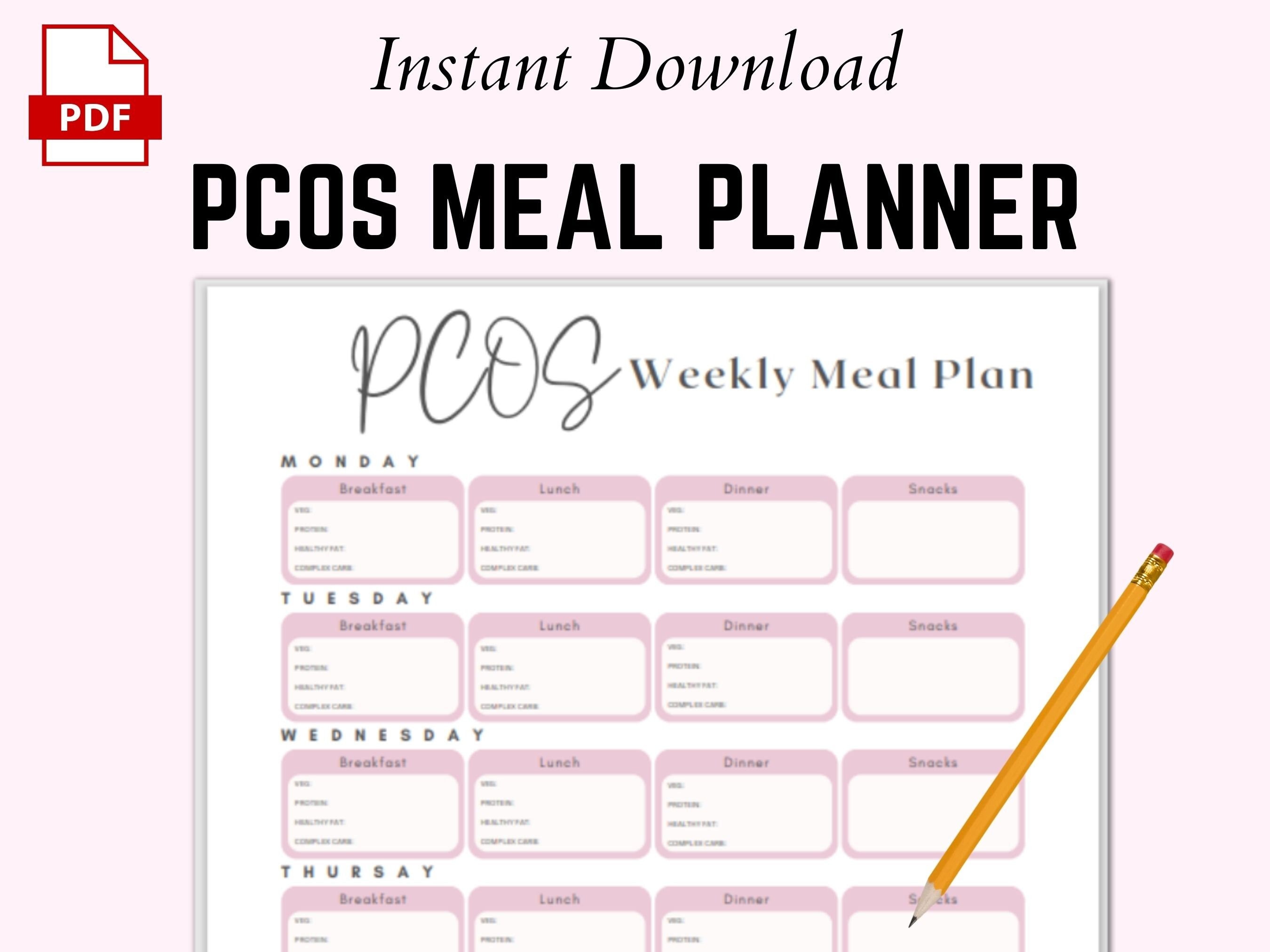 Pcos Weekly Meal Planner For Pcos Diet Meal Plan Polycystic Ovarian Syndrome Meal Planning