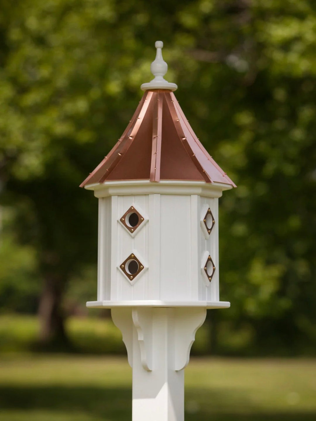 8-hole 14" Octagon Songbird House With Copper Accents- Copper or Patina ...