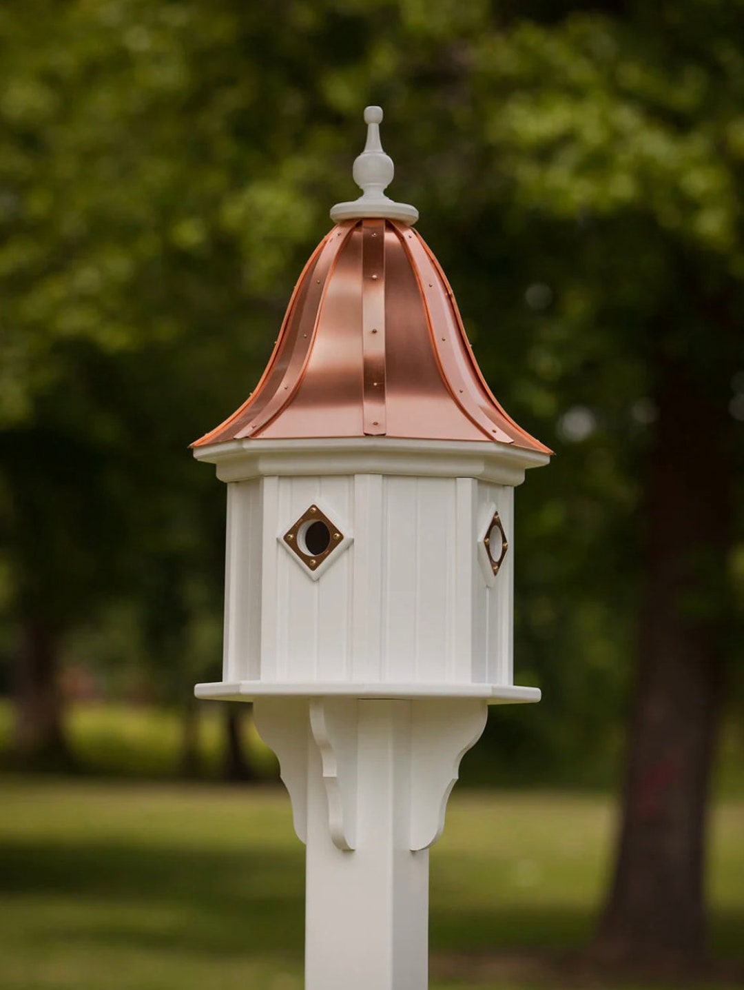 4-hole 14" Bell Songbird House- Copper or Patina Copper Top With Pvc ...