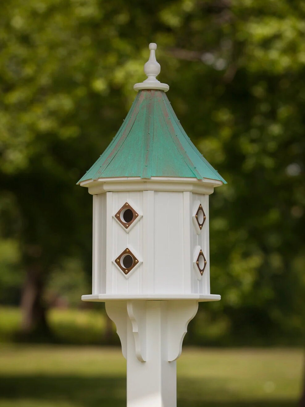 8-hole 14" Octagon Songbird House With Copper Accents- Copper or Patina ...