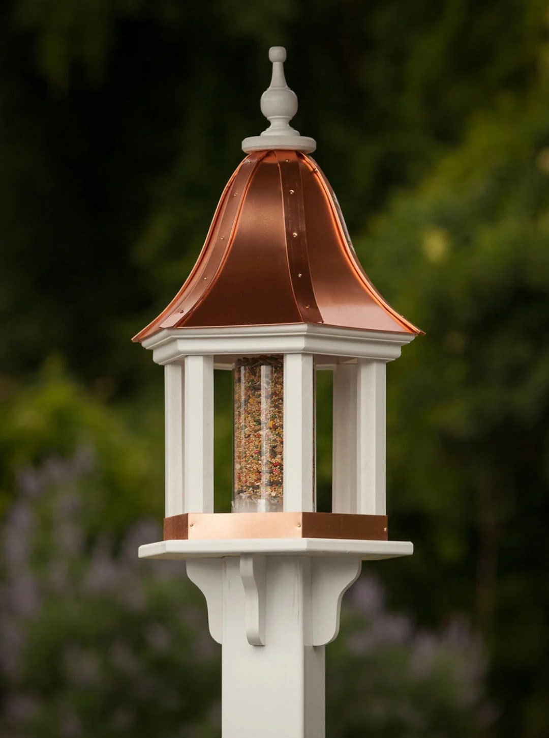 12" Hexagon Bird Feeder Bell Roof- Copper or Patina Copper Top With Pvc ...