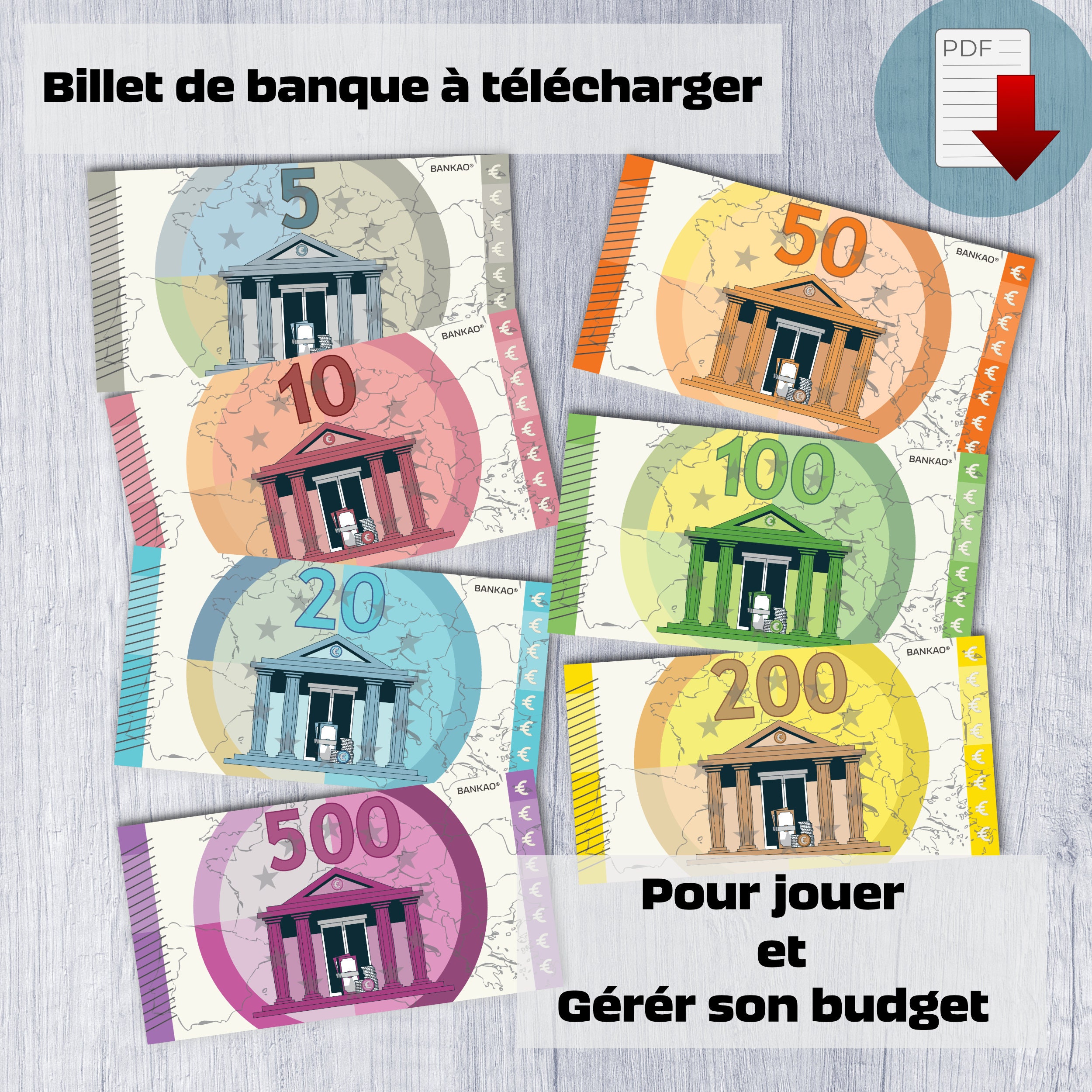Billet de Banque Fictif - Fichier PDF à télécharger - Argent Factice Gestion de portemonnaie ...