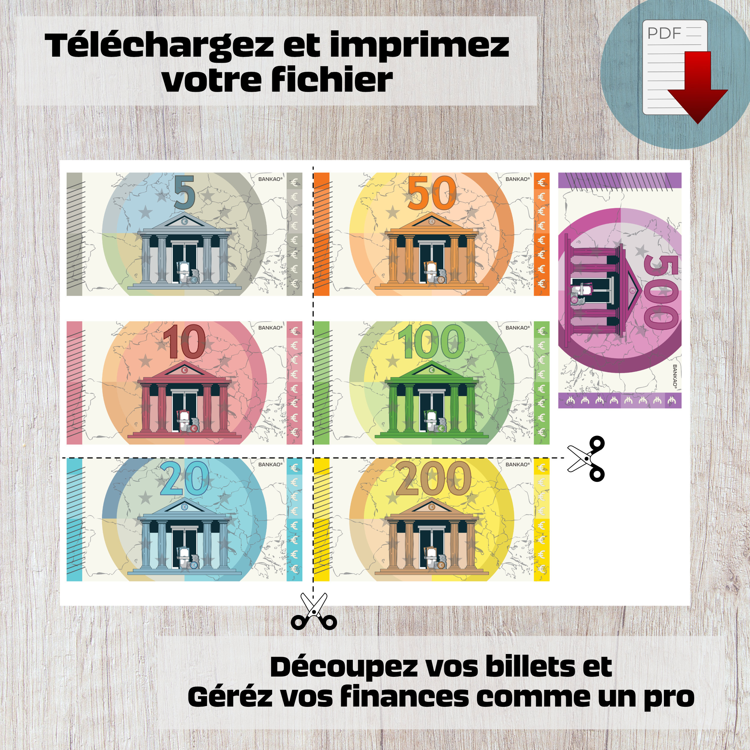 Billet de Banque Fictif - Fichier PDF à télécharger - Argent Factice Gestion de portemonnaie ...