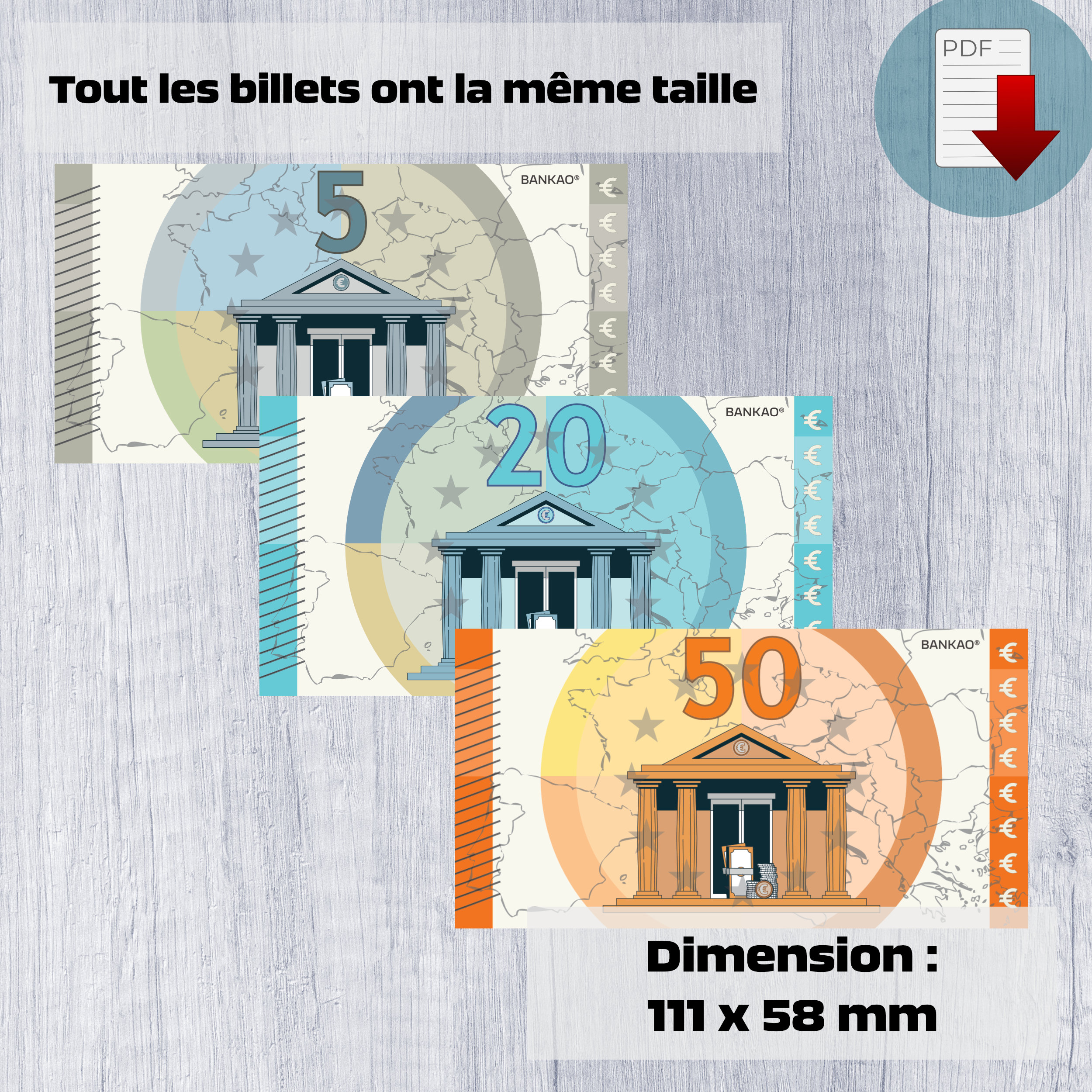 Billet de Banque Fictif - Fichier PDF à télécharger - Argent Factice Gestion de portemonnaie ...