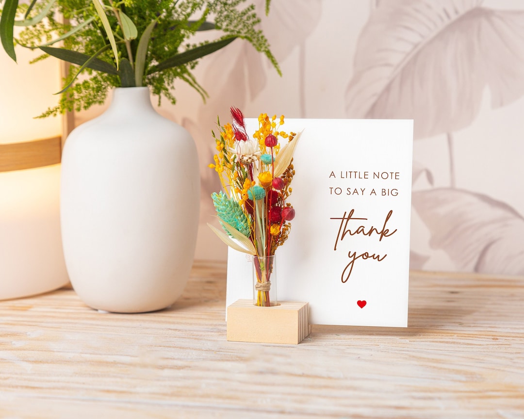 Card A Little Note to Say A Big Thank You, Leaving Card, Dried Flowers Bouquet, Best Friend ...