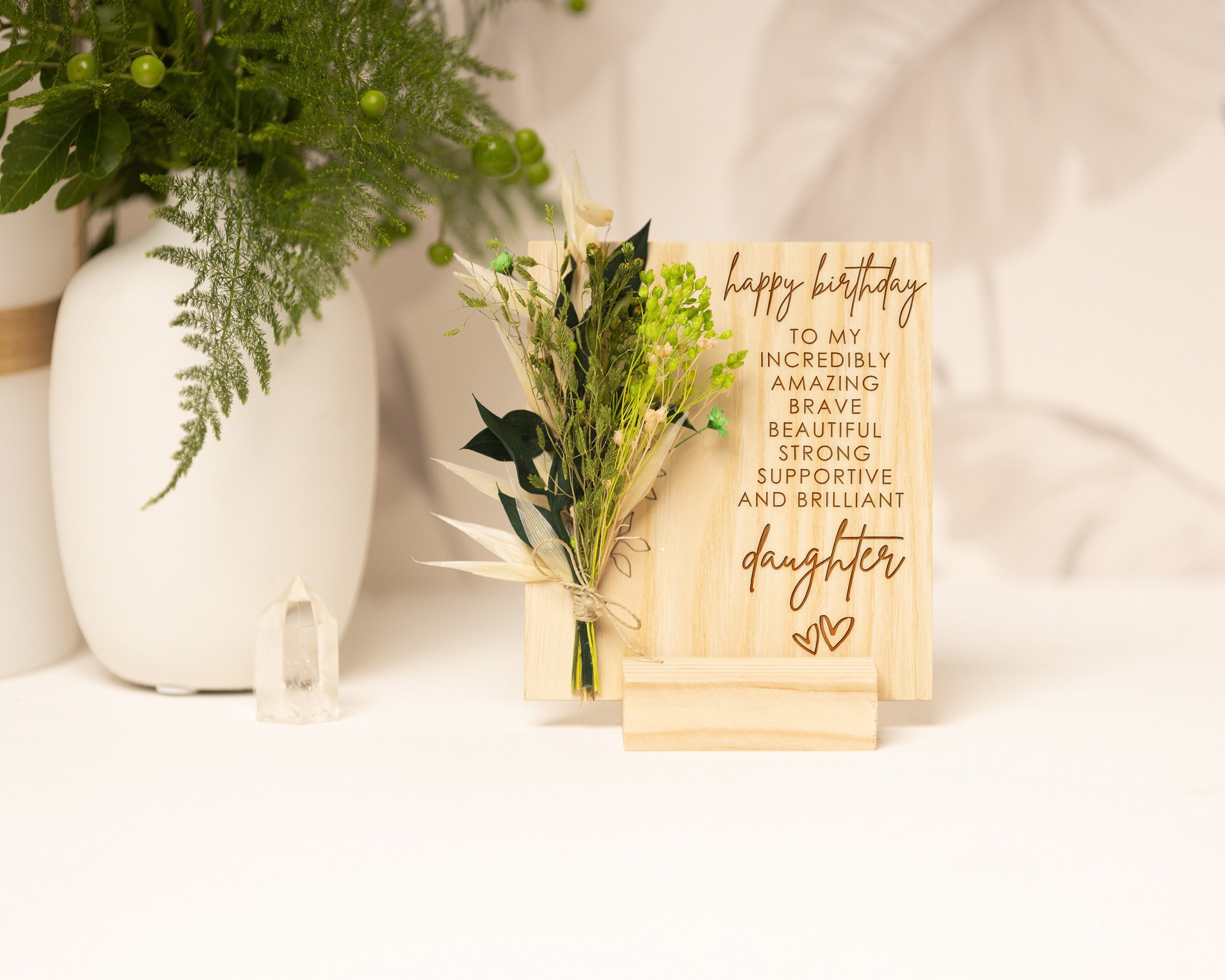 Happy Birthday Daughter, Wooden Card With Dried Flowers, Birthday Gifts ...