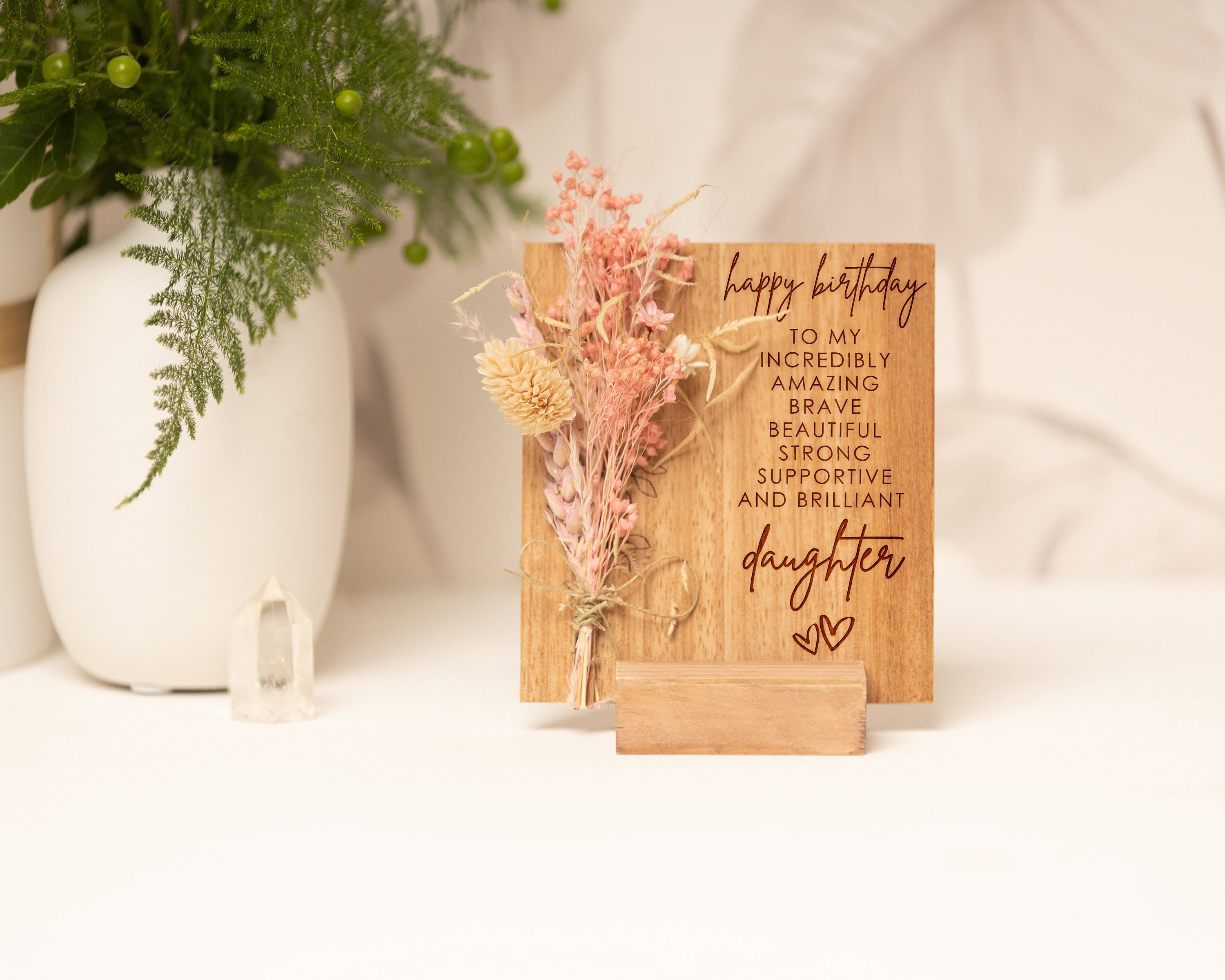 Happy Birthday Daughter, Wooden Card With Dried Flowers, Birthday Gifts ...