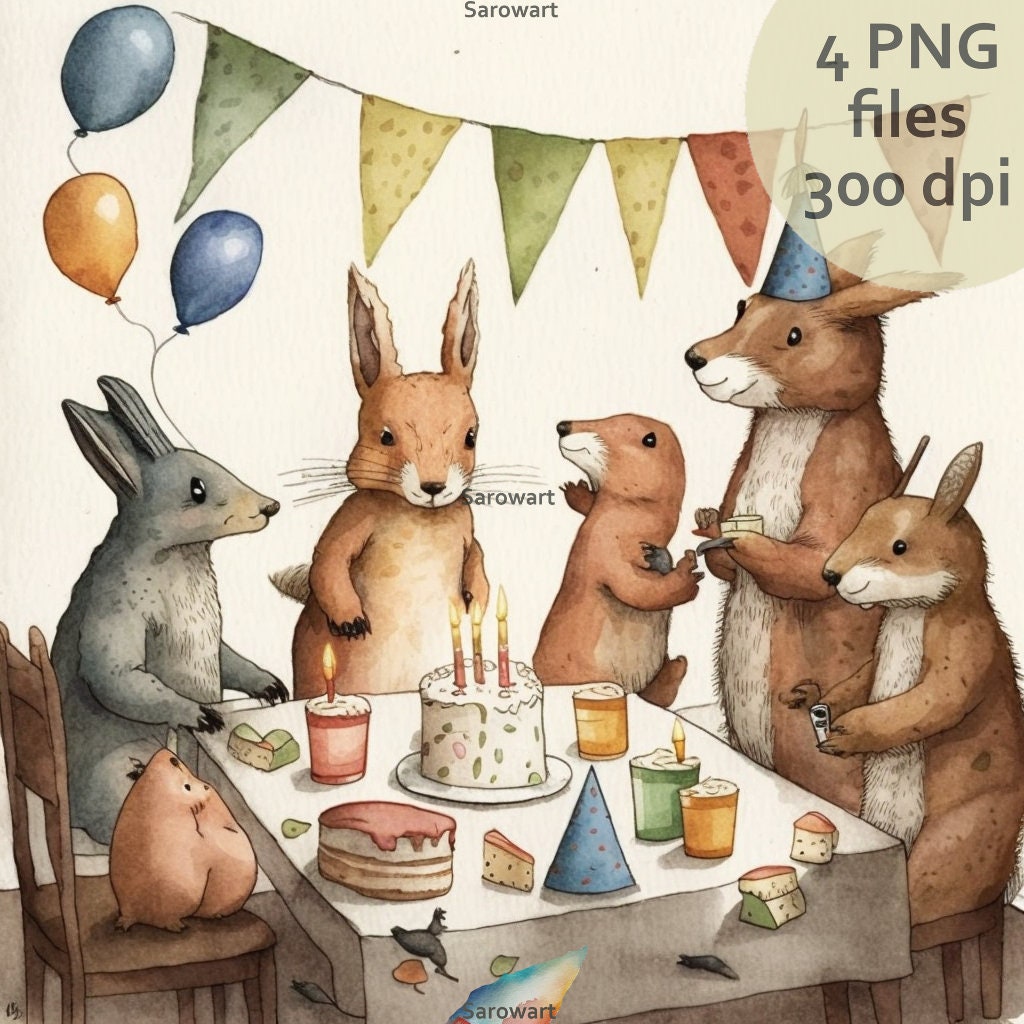 Watercolor Group of Animals Clipart Set of 4 Animal - Etsy