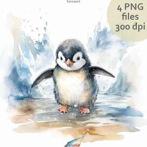 Watercolor Baby Penguin, Set of 4, Animals, Digital Clipart, Digital ...