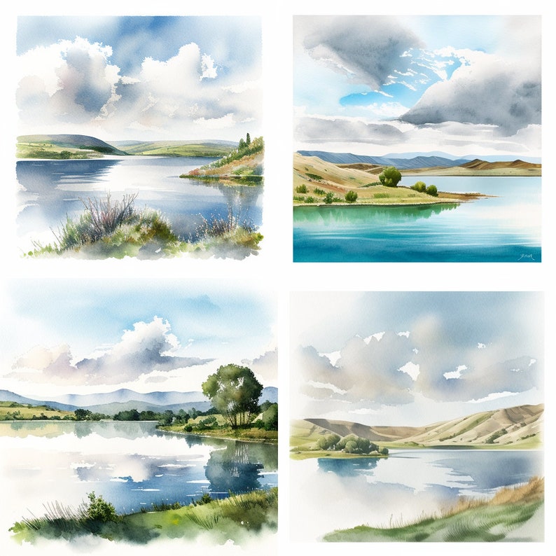 Lago de acuarela imágenes prediseñadas luces polares juego - Etsy México