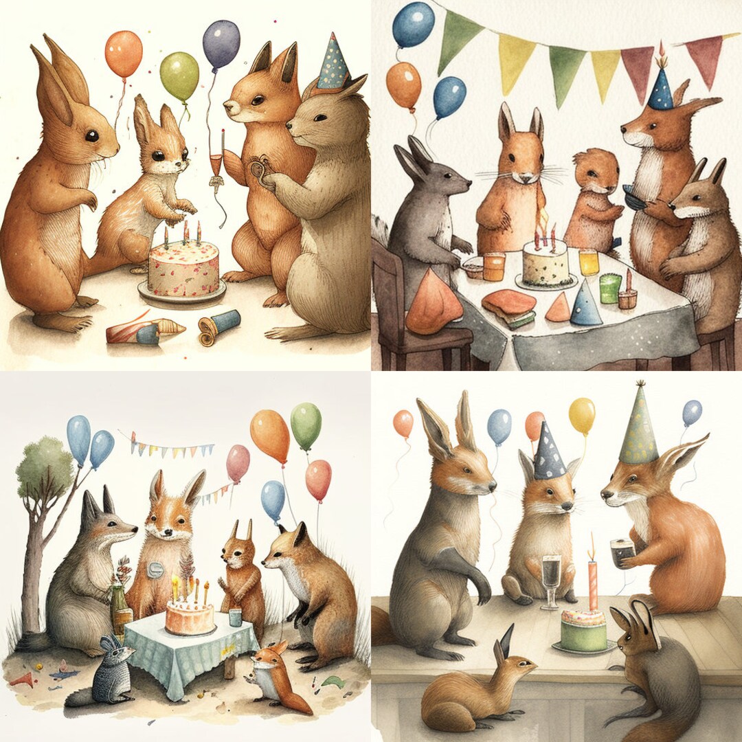 Watercolor Group of Animals Clipart Set of 4 Animal - Etsy