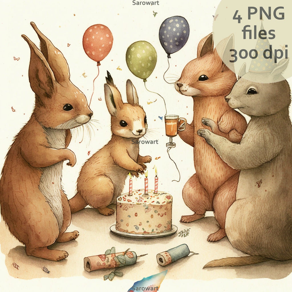 Watercolor Group of Animals Clipart Set of 4 Animal - Etsy