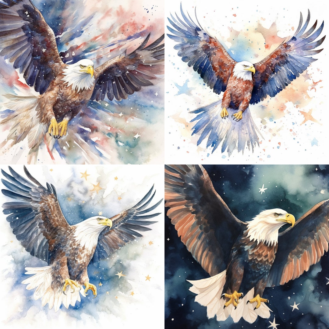 Watercolor Bald Eagle National Bird of USA Set of 4 - Etsy