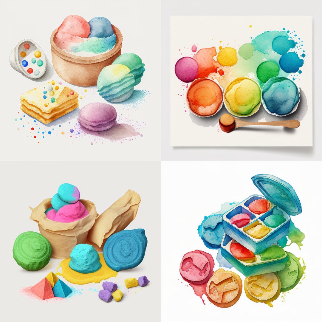 Watercolor Play Dough Set, Set of 4, Toy, Digital Download, Clipart ...