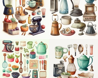 Watercolor Kitchen Furniture Clipart Vintage Kitchenware - Etsy