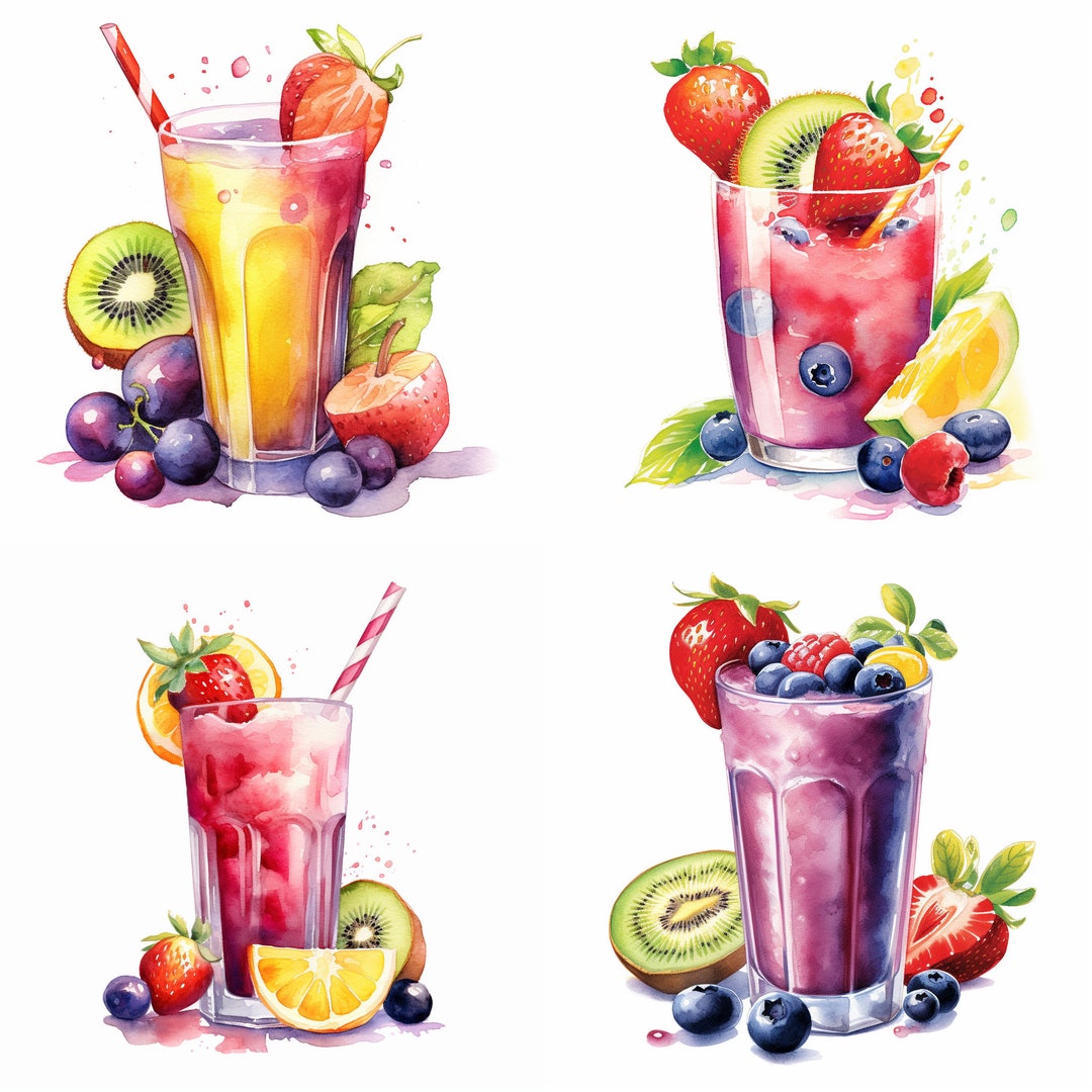 Watercolor Smoothie, Set of 4, Clipart, Food, Digital Clipart, Drink ...