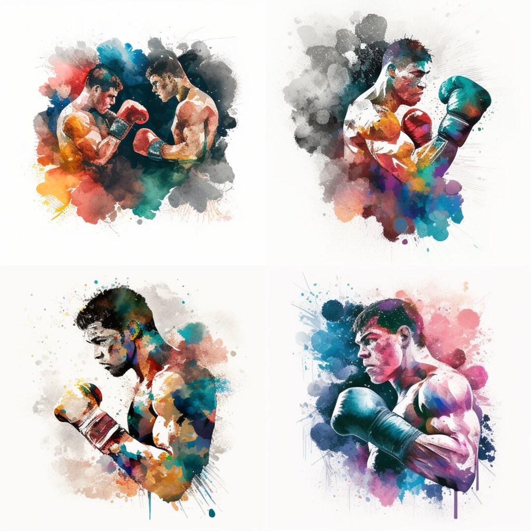 Watercolor Boxing, Sublimation, Set of 4, Digital Download, Clipart ...