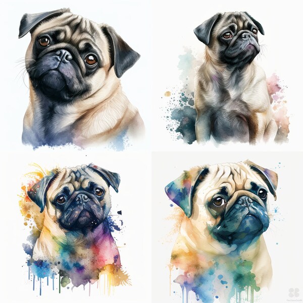 Pug Watercolor - Etsy