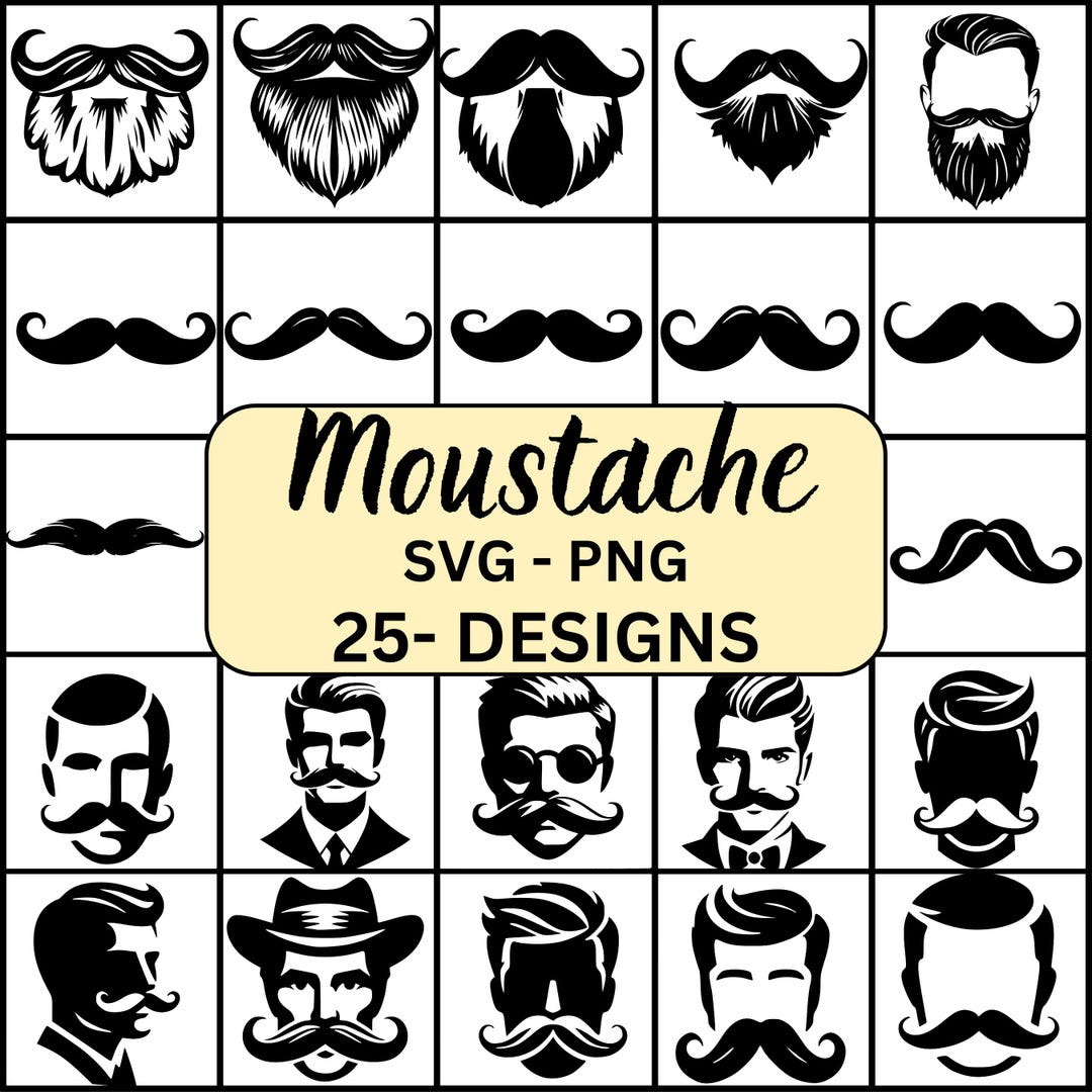 Mustache Svg, Beard Svg, Mustache Svg Bundle, Mustache Silhouette ...