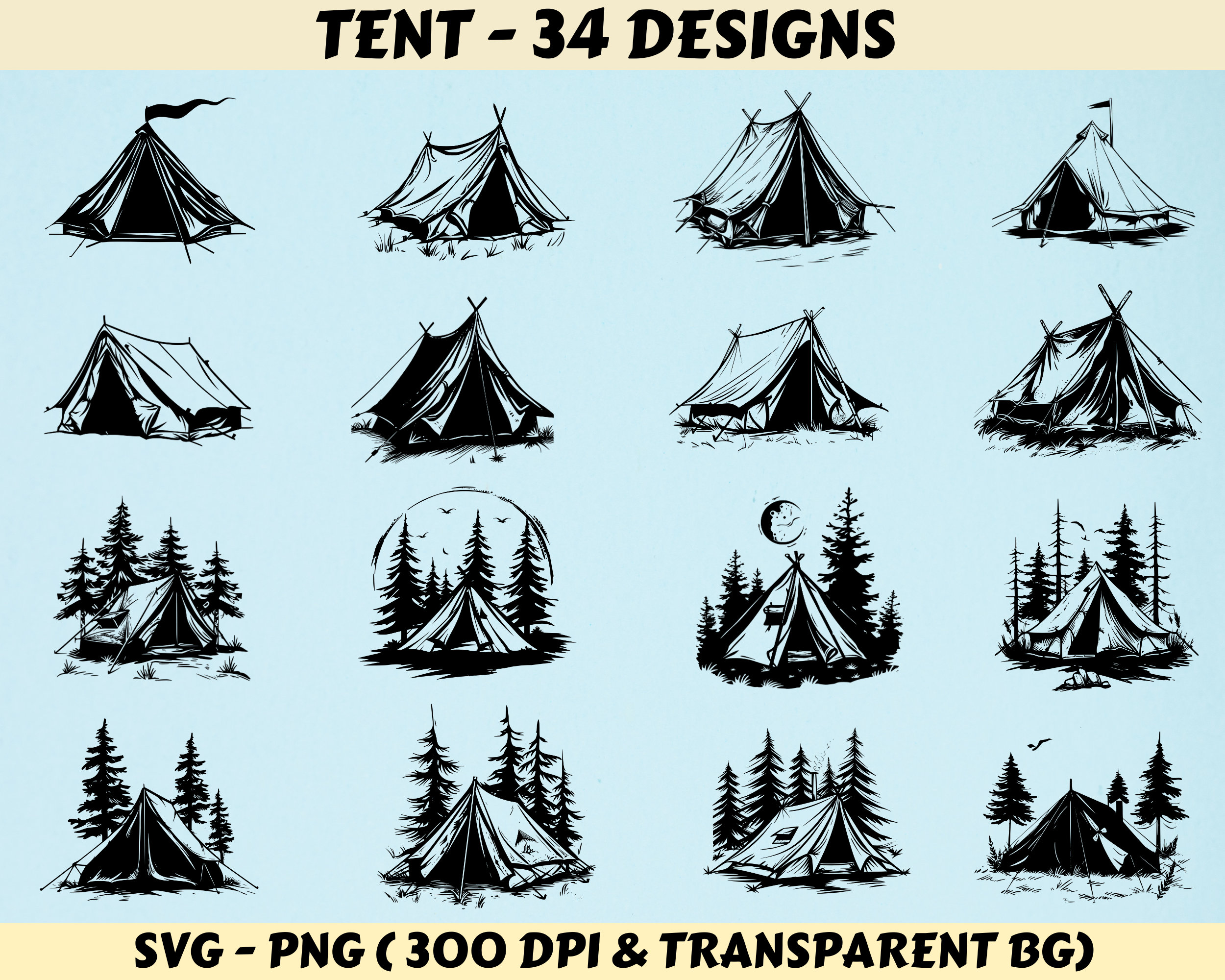 Tent Svg, Tent Svg Bundle, Tent Silhouette, Camping Tent Svg, Camping ...