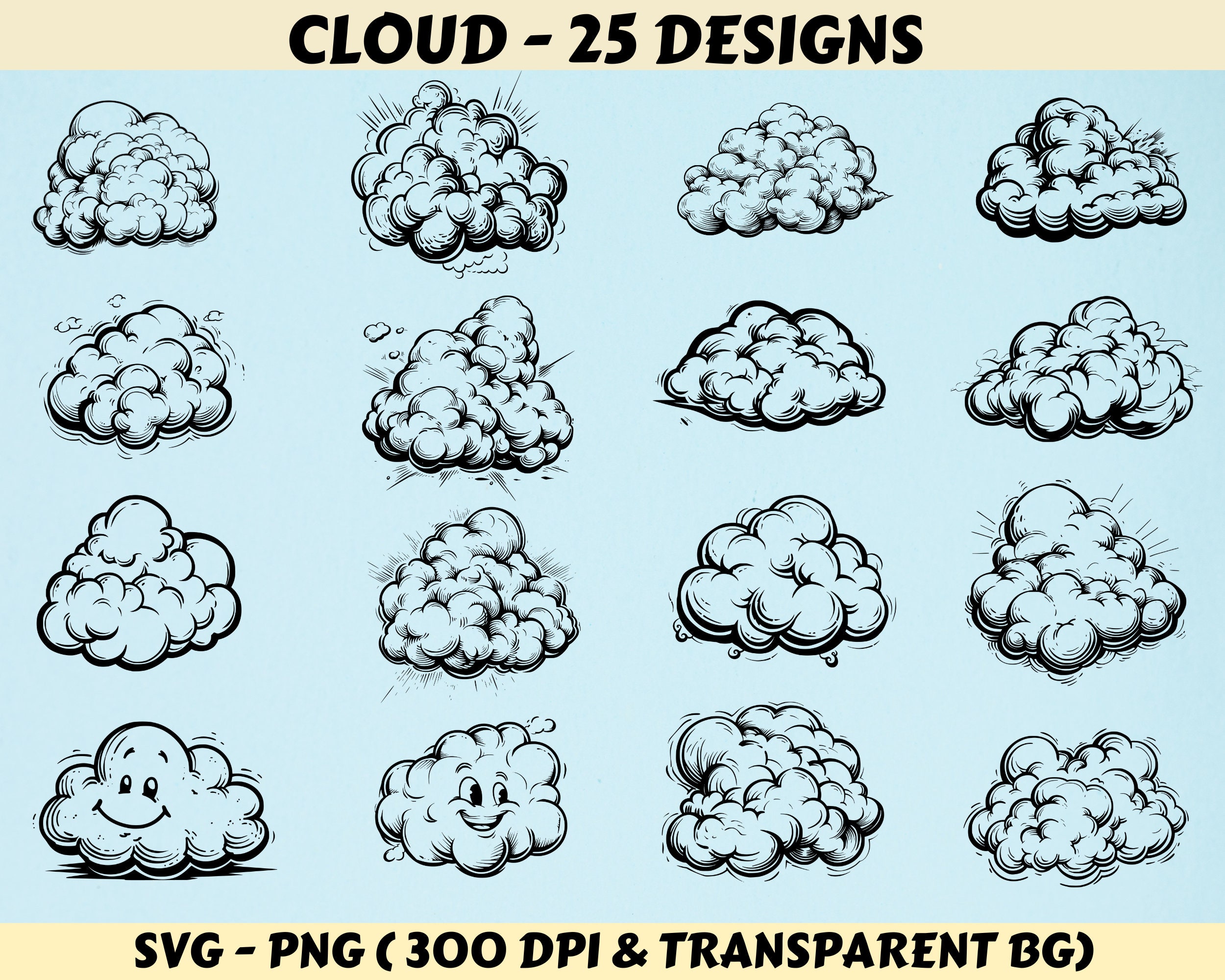 Cloud Svg, Cloud Svg Bundle, Cloud Silhouette, Cloud Cricut, Cloud Cut ...