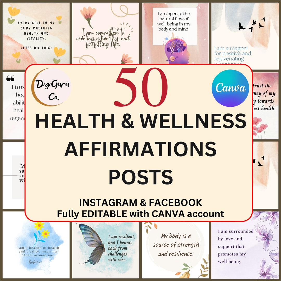 50 Wellness and Health Affirmation Post VOLUME 1, Editable Canva ...