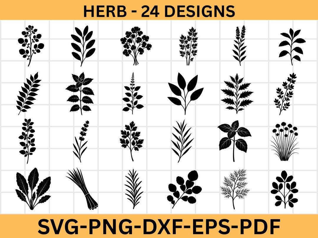 Herb Svg, Herbs Svg Bundle, Herbs Silhouette, Herb Cut Files, Herbs Svg ...