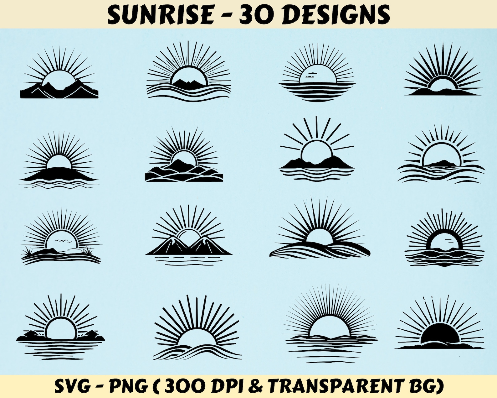Sunrise Svg, Sunrise Svg Bundle, Sunrise Silhouette, Sunrise Svg Png ...
