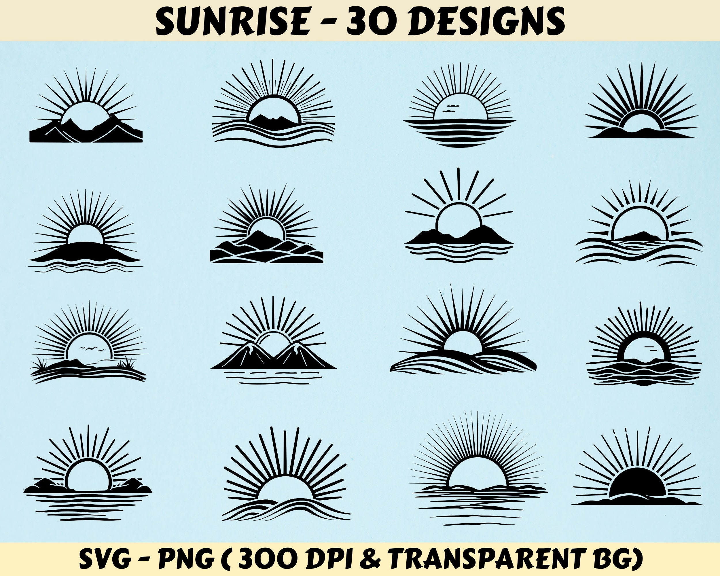 Sunrise Svg, Sunrise Svg Bundle, Sunrise Silhouette, Sunrise Svg Png ...