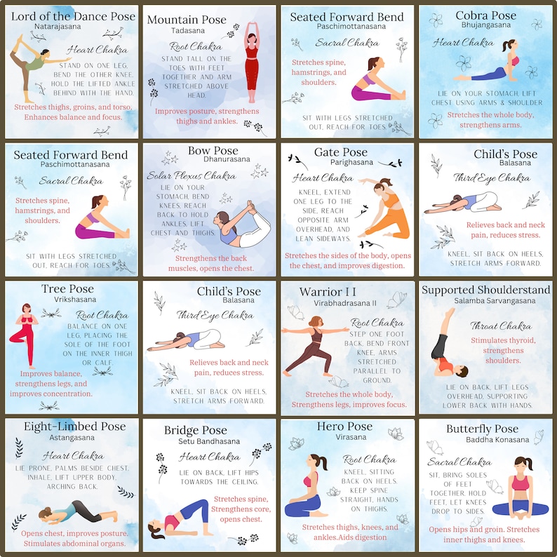50 Yoga Poses, Yoga Pose Templates, Yoga Poses Card, Yoga Template ...