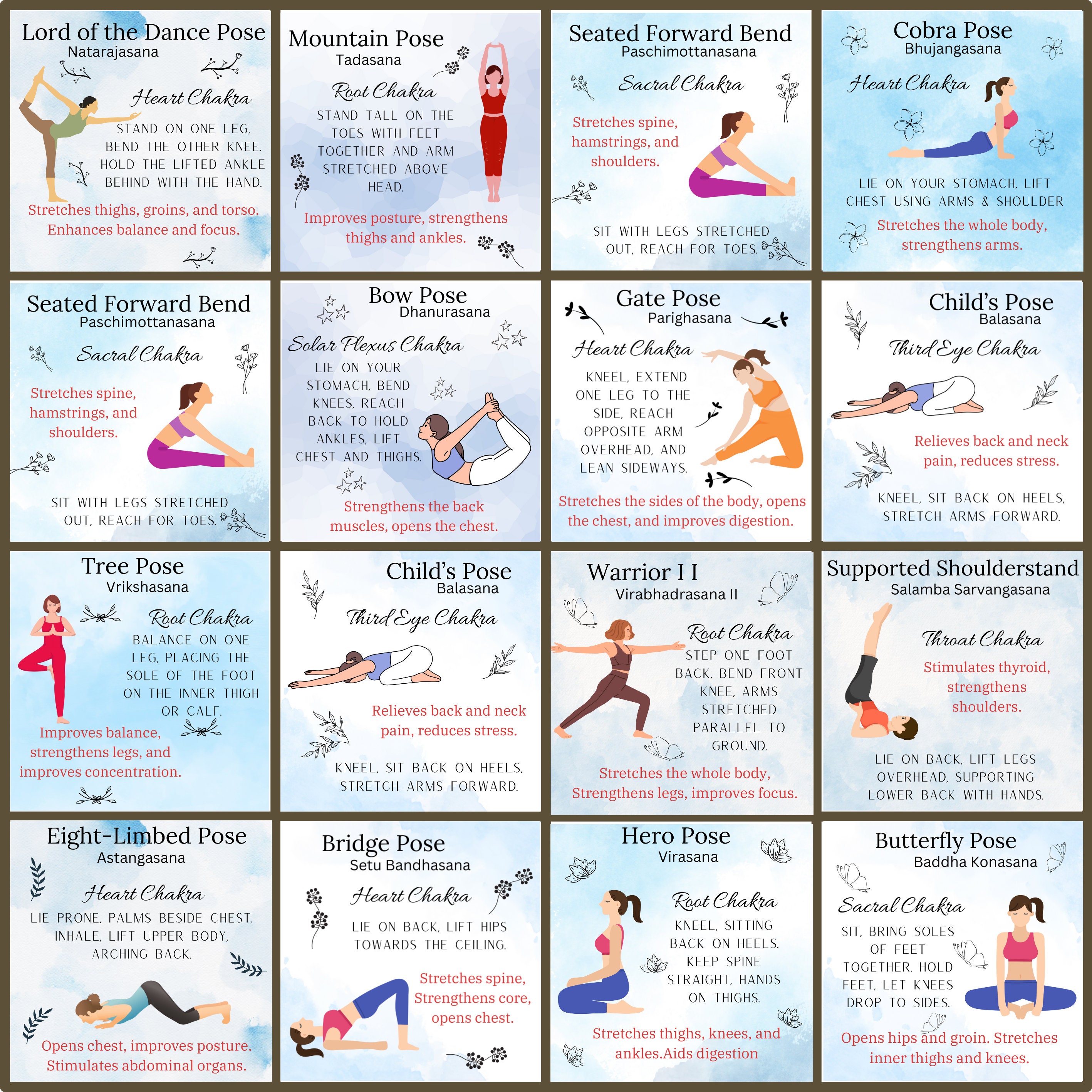 50 Yoga Poses, Yoga Pose Templates, Yoga Poses Card, Yoga Template ...